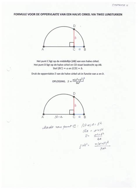 TOEMAATJE 4 Formule Voor De Oppervlakte Van Een Halve Cirkel Via Twee