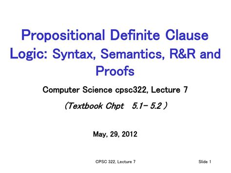 propositional definite clause logic syntax semantics randr and proofs ppt download