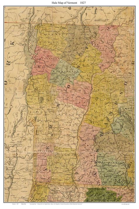 Vermont 1827 Hale Old State Map Custom Print OLD MAPS