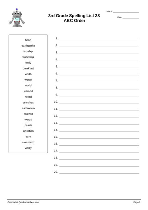 Spelling Words Alphabetical Order Varsr