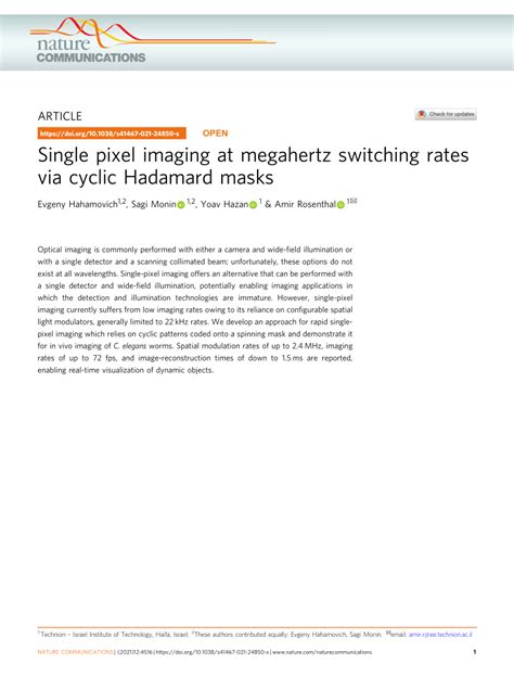 pdf single pixel imaging at megahertz switching rates via cyclic hadamard masks