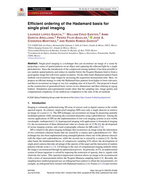 pdf an efficient ordering of the hadamard basis for single pixel imaging