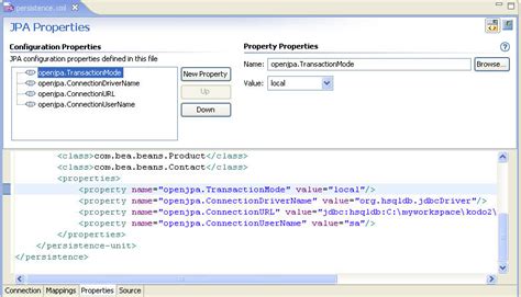 jpa and kodo tutorial step 5 exploring persistence settings