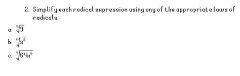 simplify each radical using any of the appropriate laws of radical help pls brainly ph