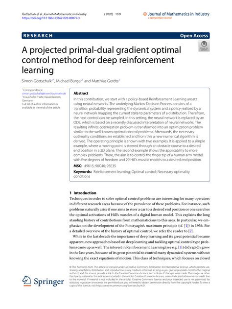 pdf a projected primal dual gradient optimal control method for deep reinforcement learning
