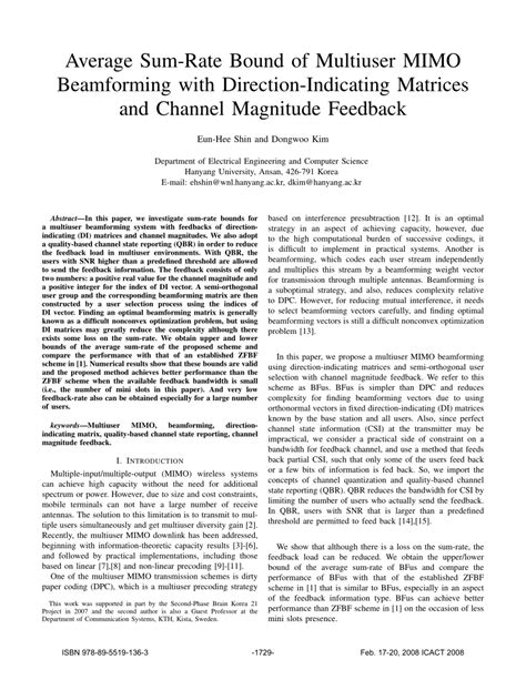 pdf average sum rate bound of multiuser mimo beamforming with direction indicating matrices
