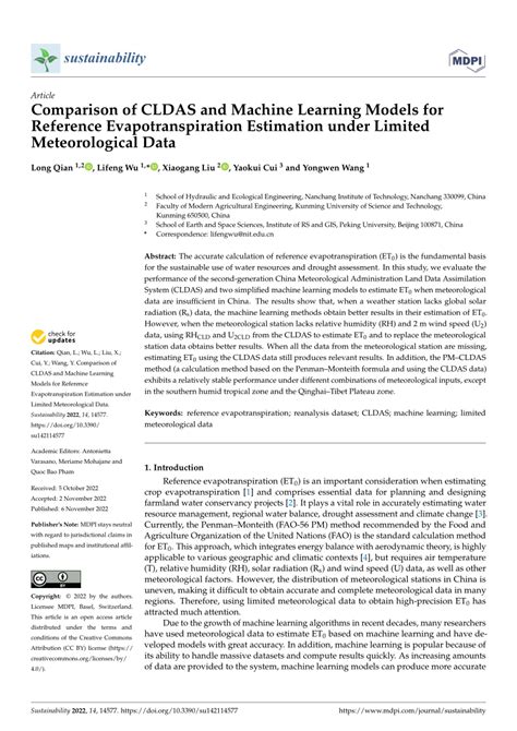 pdf comparison of cldas and machine learning models for reference evapotranspiration