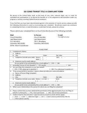 GO COMO TRANSIT Title VI Complaint Form Discrimination Allegation
