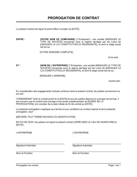 Prorogation de contrat Modèles Exemples PDF Biztree