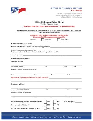 Fillable Online Midland Independent School District Vendor Request