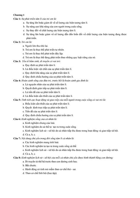 123doc Cau Hoi Trac Nghiem Tam Ly Hoc Lua Tuoi Va Tam Ly Hoc Su Pham