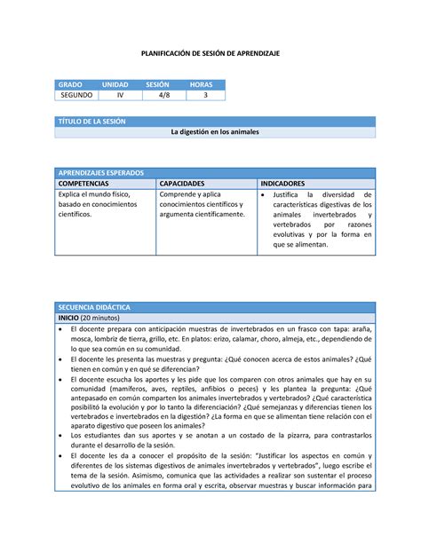 Planificación DE Sesión DE Aprendizaje PLANIFICACIN DE SESIN DE