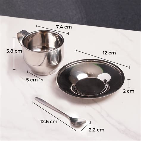 One Two Cups Set Cangkir Sendok Piring Kopi Stainless Steel 201