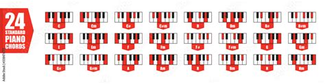 Grafika Wektorowa Stock Piano 24 Standard Chords Set Flat Vector