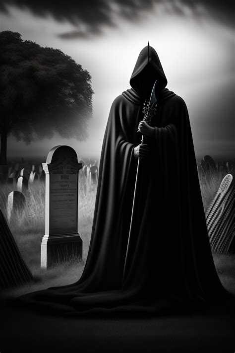 Lexica Black And White Portrait Of The Grim Reaper In A Graveyard
