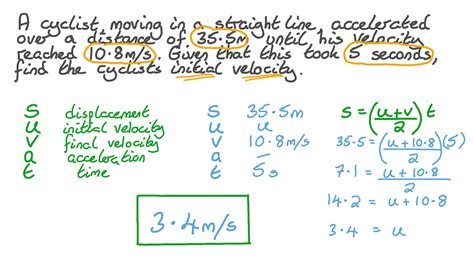 question video finding the initial velocity of a cyclist moving with uniform acceleration nagwa