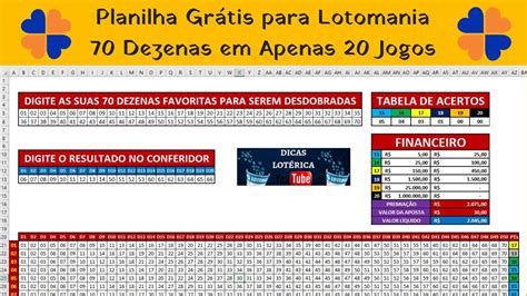 PLANILHA GRÁTIS para Lotomania 70 Dezenas em 20 Jogos YouTube
