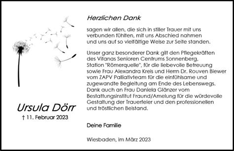Traueranzeigen von Ursula Dörr vrm trauer de