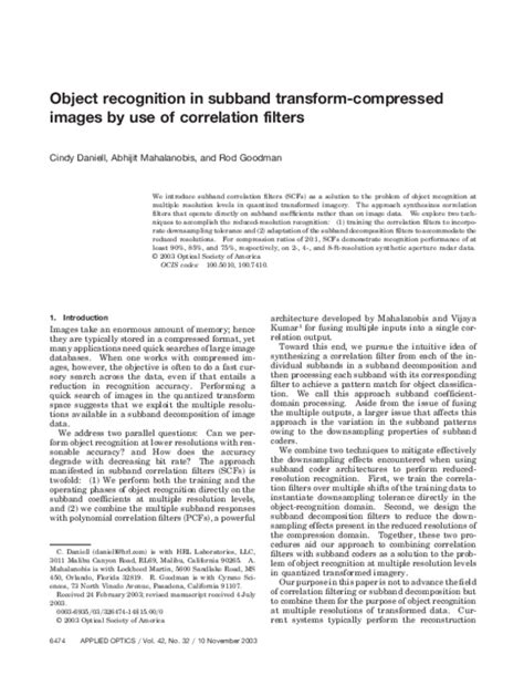 pdf object recognition in subband transform compressed images by use of correlation filters