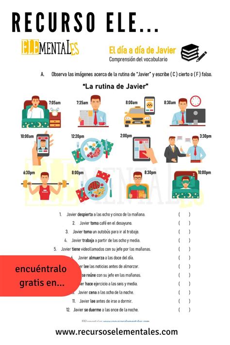 Rutina Diaria Presente Indicativo ELE Ejercicio Con Imagenes
