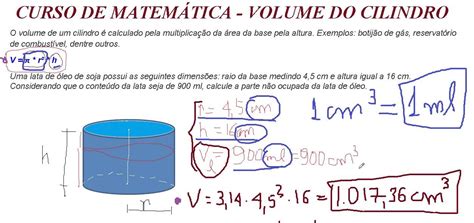 Curso De Matem Tica Volume Do Cilindro Rea Da Base Vezes Altura