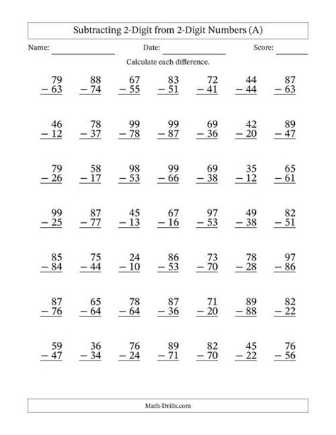 Subtraction Worksheets No Regrouping Worksheets Library