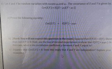 solved let x and y be random variables with means μx and μy