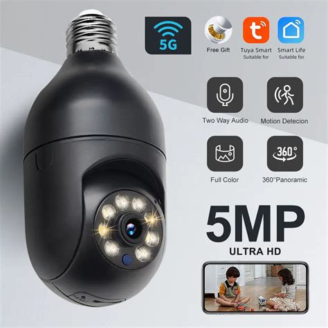 C Mera De Vigil Ncia Tuya 5MP 5G L Mpada E27 Rastreamento Humano Autom