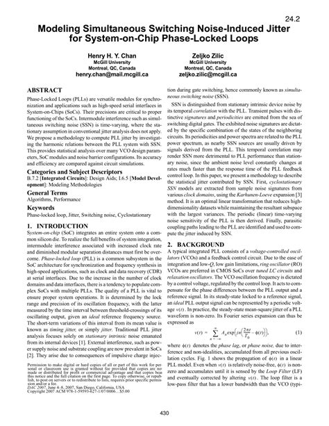 pdf modeling simultaneous switching noise induced jitter for system on chip phase locked loops