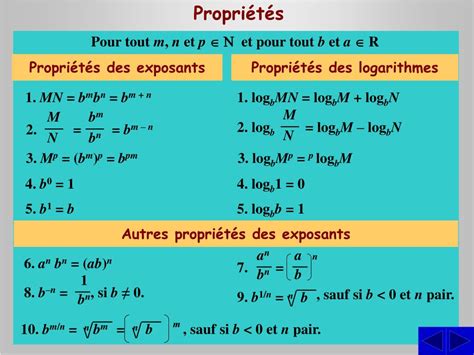 propriétés des logarithmes