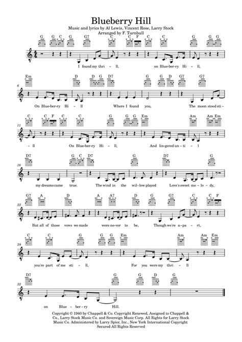 Blueberry Hill Arr F Turnbull By Fats Domino Sheet Music For Piano
