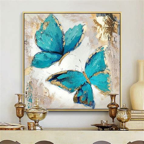 Oro mariposa azul pintura de acrílico sobre lienzo arte abstracto de la