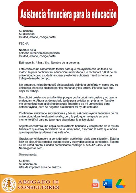 Redacción de una carta solicitando asistencia financiera para la