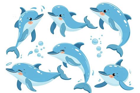 Cute Blue Dolphins Vector Illustration Premium AI Generated Vector
