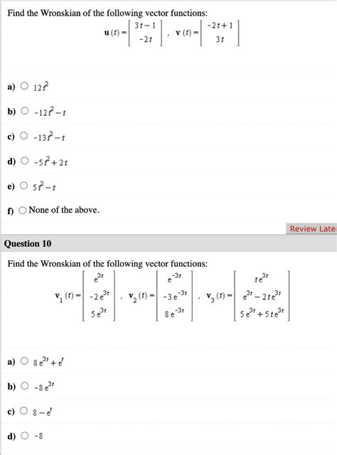 solved find the wronskian of the following vector functions