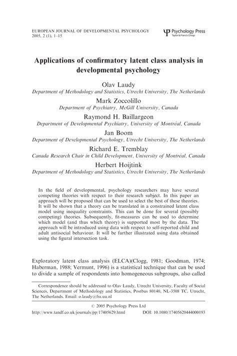 pdf applications of confirmatory latent class analysis in developmental psychology