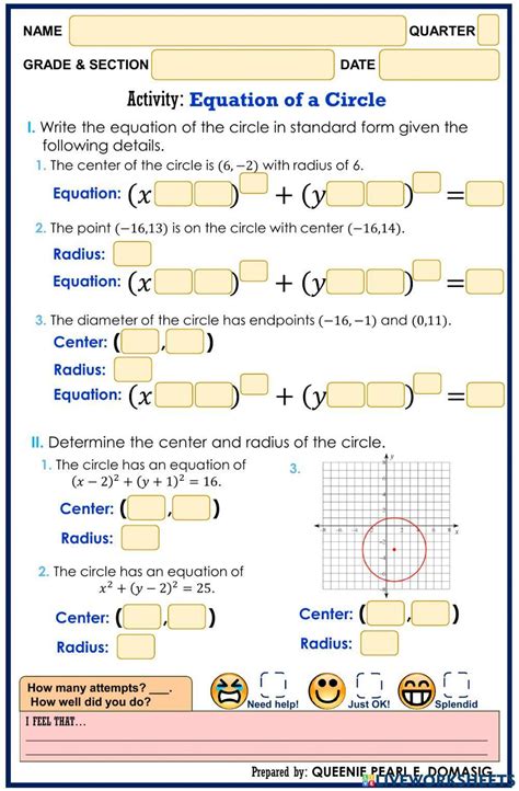 Equation Of A Circle Interactive Worksheet Live Worksheets