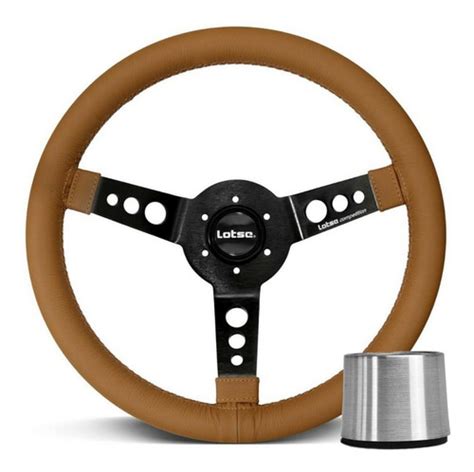 Volante Esportivo Lotse Maxx Couro Marrom Classico Cubo Vw Gol Fusca