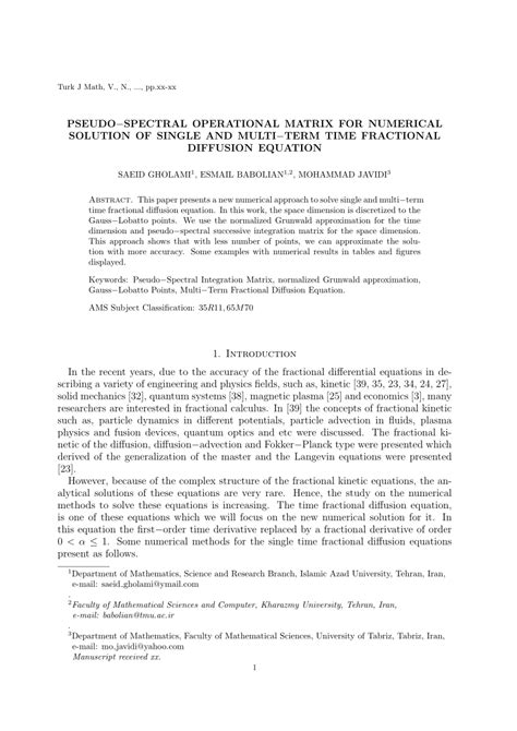 pdf pseudo−spectral operational matrix for numerical solution of single and multi−term time