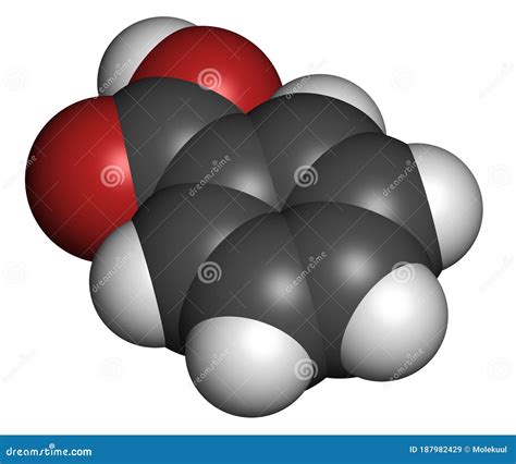 Benzoic Acid Molecule 3d Rendering Flat Molecular Structure With
