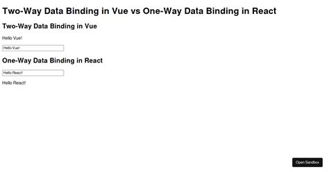 two way data binding in vue vs one way data binding in react codesandbox