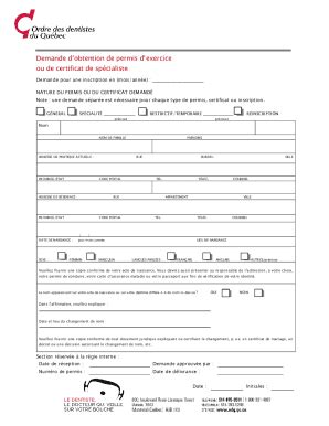 Fillable Online Demande D Obtention De Permis D Exercice Ou De