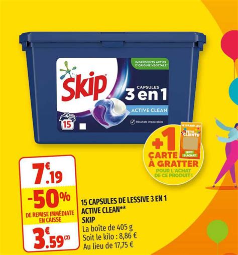 Promo 15 Capsules De Lessive 3 En 1 Active Clean Skip Chez Coccinelle