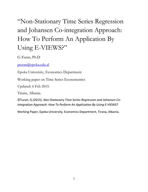 pdf non stationary time series regression and johansen co integration approach how to perform