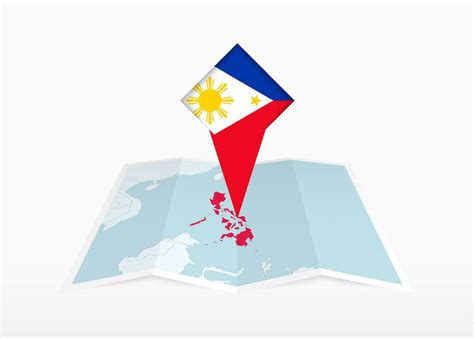 Philippines Is Depicted On A Folded Paper Map And Pinned Location