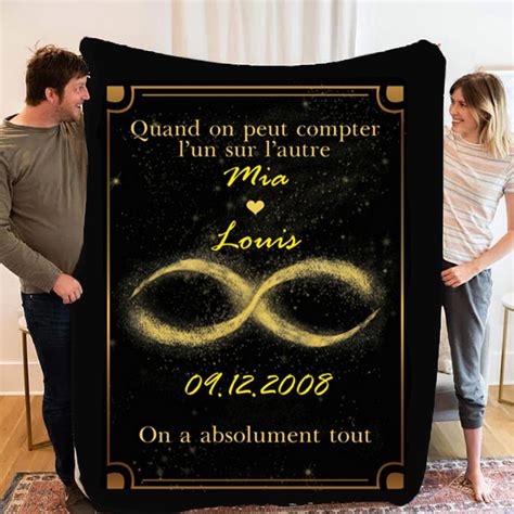 Jessemade FR Couverture plaids polaire amour 2 Prénoms Personnalisé