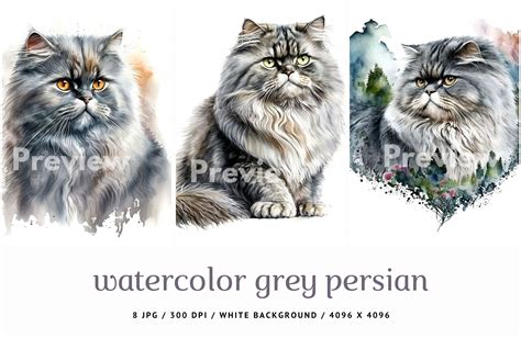 Watercolor Grey Persian Cat Clipart Graphic By Cosas Molonas Creative