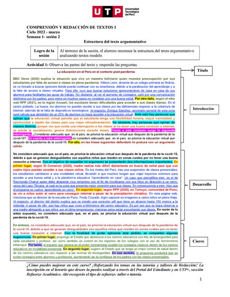 Estructura De Un Texto Argumentativo Utp Image To U