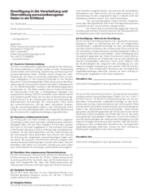 Ausfüllbar Online Einwilligung in Verarbeitung und bermittlung
