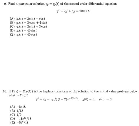 solved 9 find a particular solution y yp t of the second